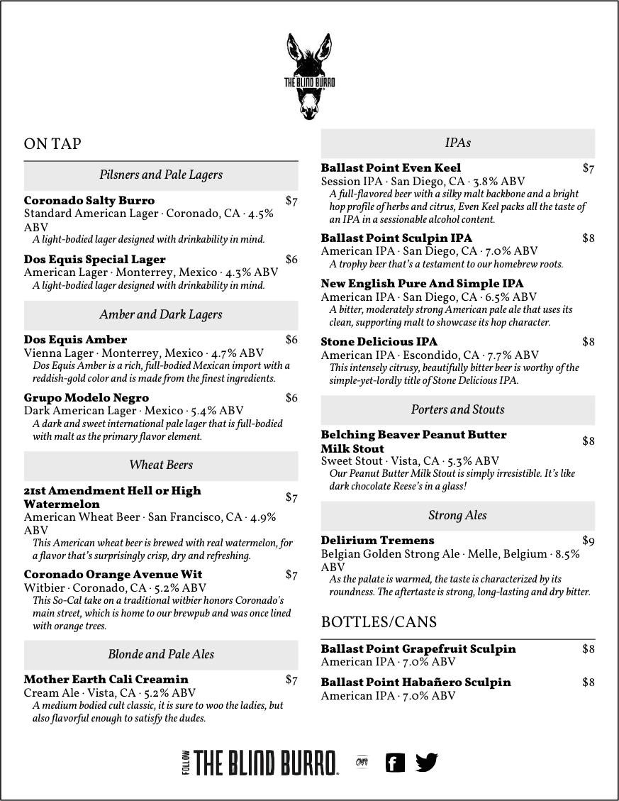 blind-burro-print-menu | Evergreen